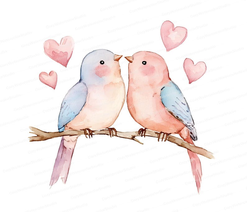 Watercolor Love Birds Clipart | Romantic Valentine’s Day Art | Digital ...