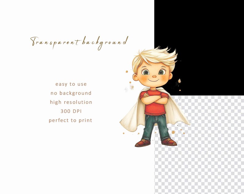 10 Superhero Boy Clipart Set | Cute PNG Illustrations for Kids ...