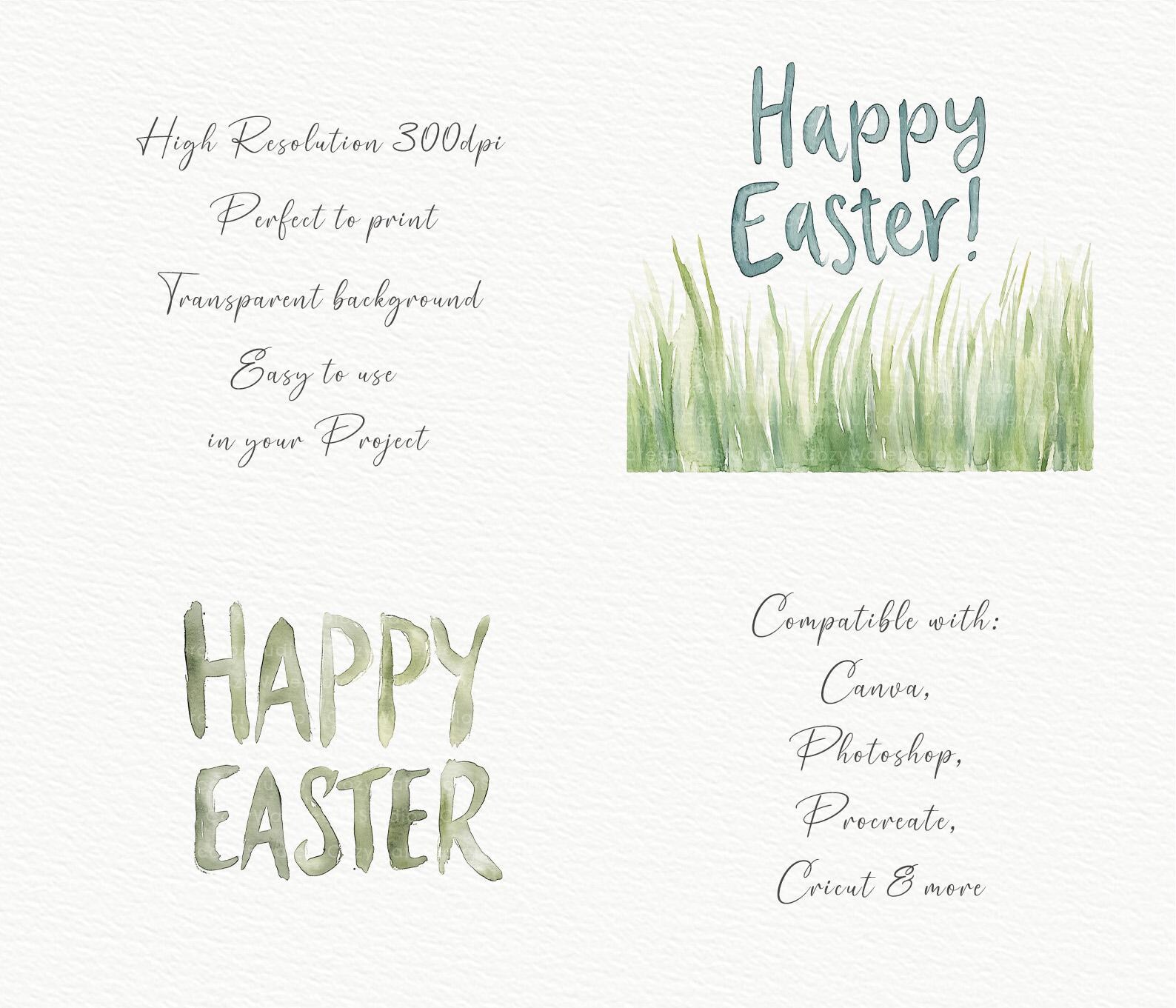 Watercolor Happy Easter Clipart: Hand-painted Lettering (PNG) - Etsy