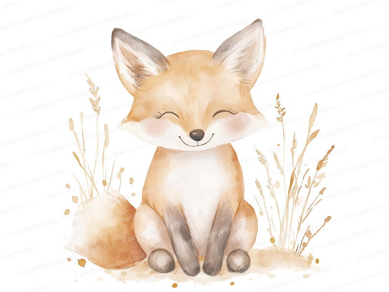10 Cute Fox Clipart – Watercolor Woodland Animal Illustration for ...