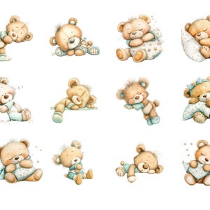 33 PNG Sleepy Bear Clipart • Soft Beige & Baby Blue Teddy Bear ...