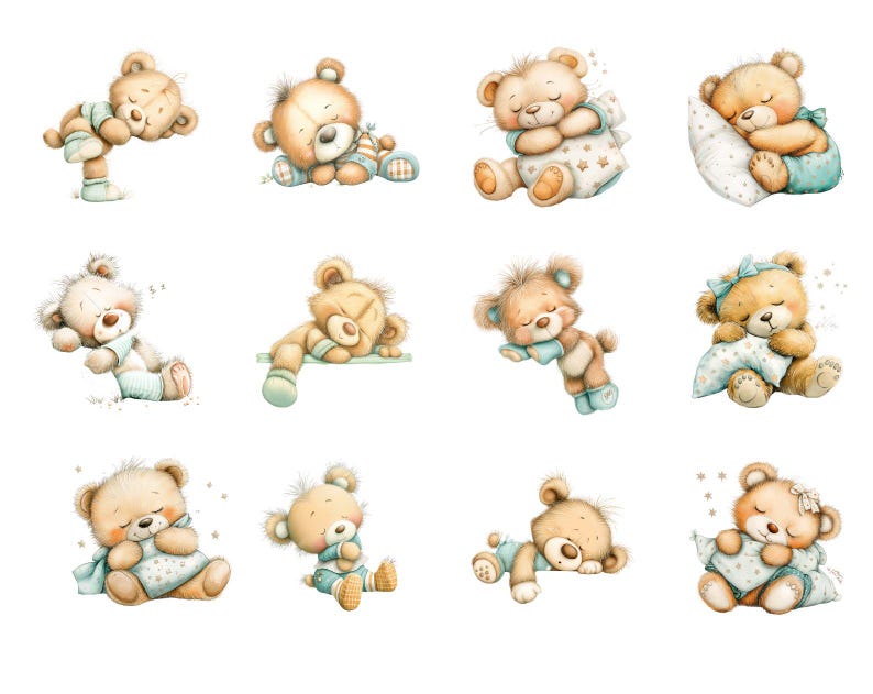 33 PNG Sleepy Bear Clipart • Soft Beige & Baby Blue Teddy Bear ...