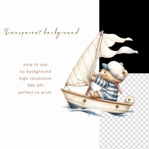 Teddy Bear Sailor Clipart: Nautical Nursery Art (PNG Digital Download ...