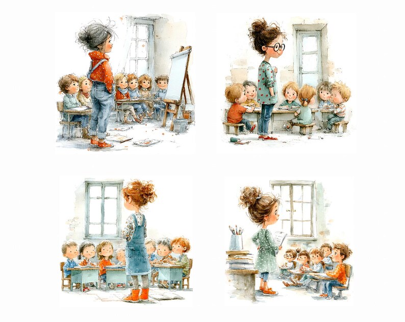 Watercolor Teacher Clipart: Classroom Illustrations, School Projects ...