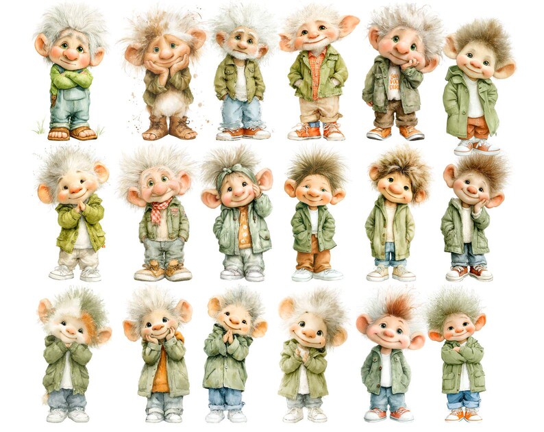 Cute Troll Clipart – 35 Whimsical Watercolor PNG Illustrations - Etsy