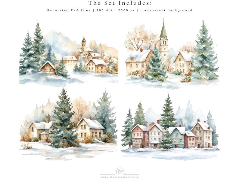 Winter Village Clipart Set | Snowy Town PNG - Etsy