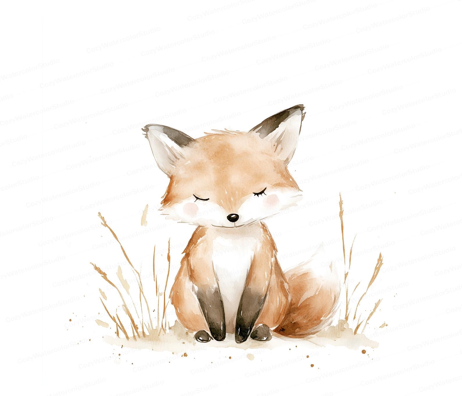 Watercolor Fox Clipart | Cute Woodland Animal Art | Digital Download ...
