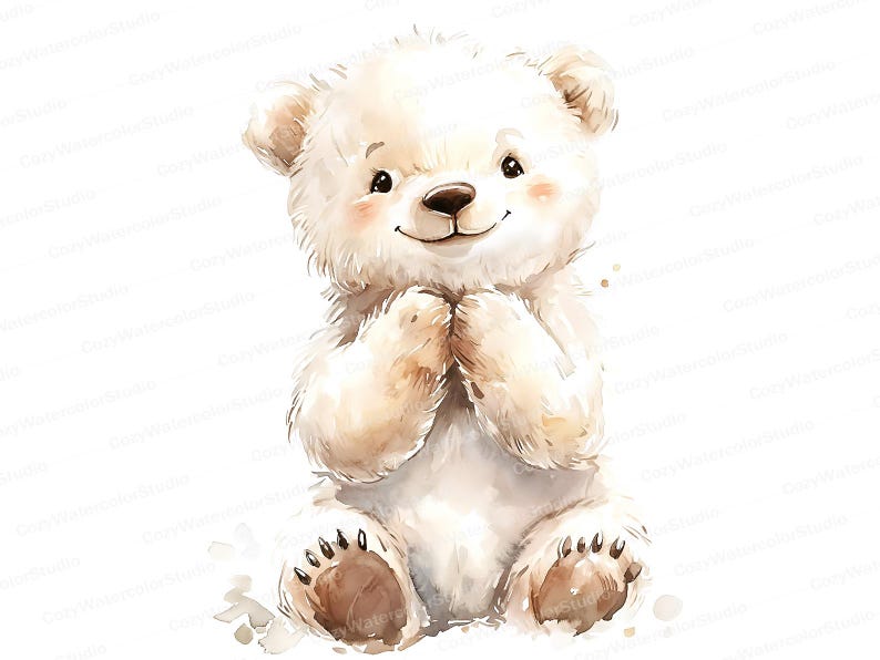 10 Cute Bear Watercolor Clipart – Adorable Animal Illustration for Baby ...