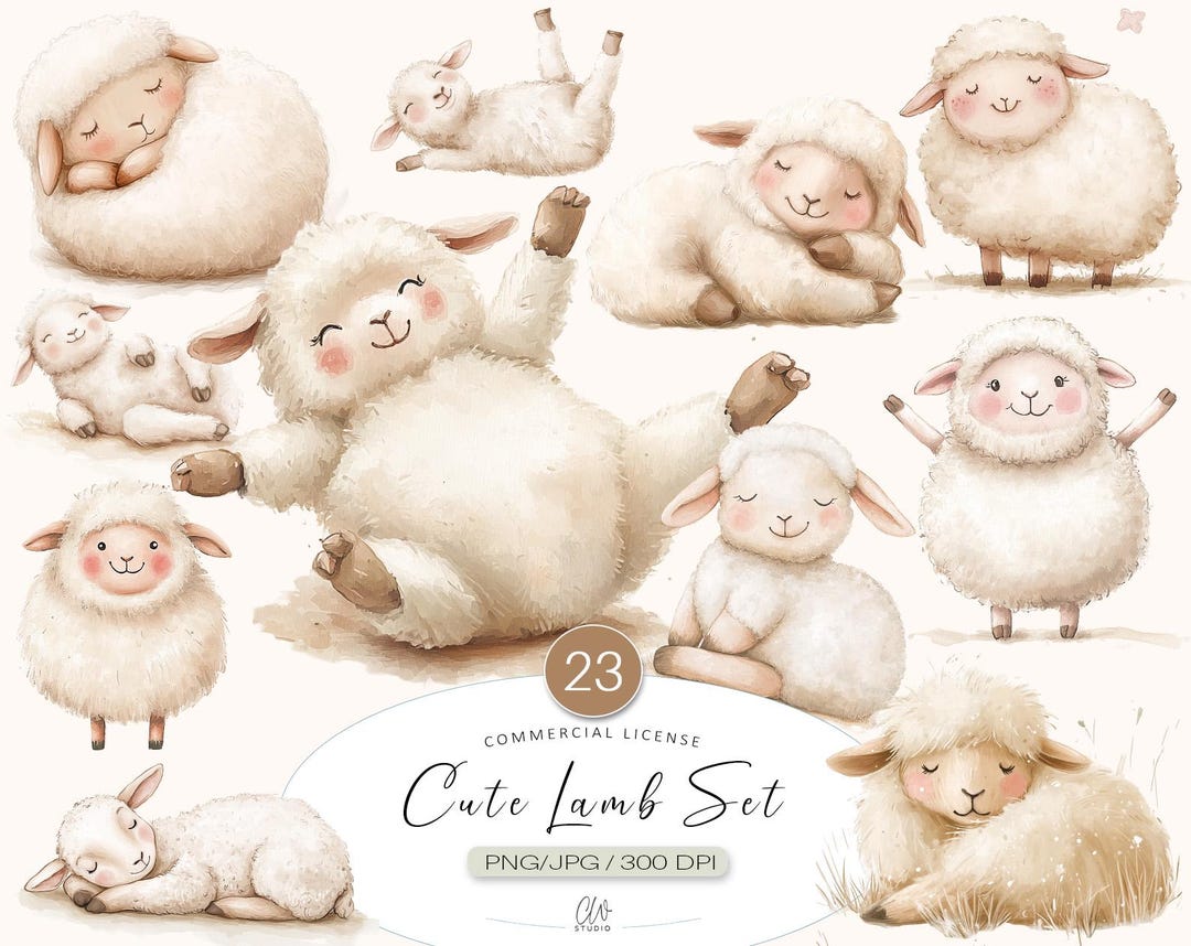Lamb Clipart Set | Cute Baby Sheep PNG for Nursery Prints, Baby Shower ...