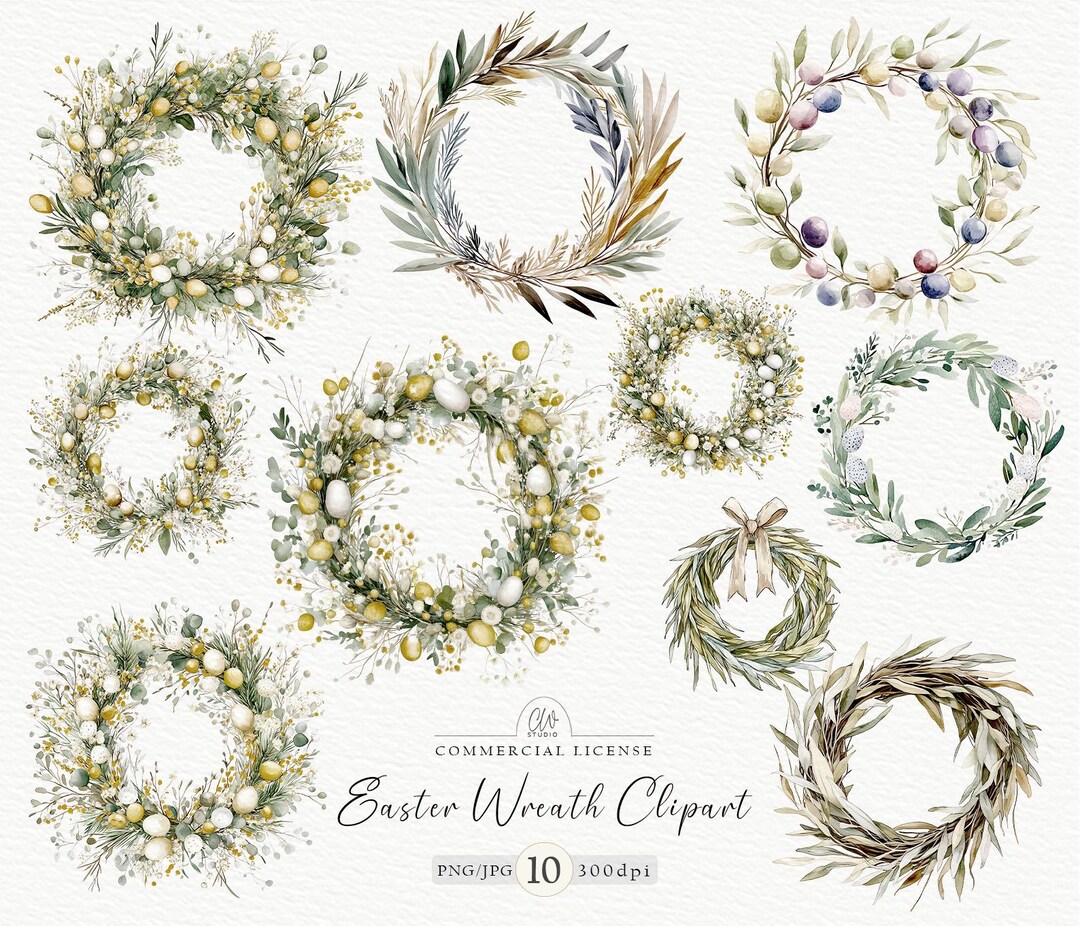 Easter Wreath Clipart Set | Spring Floral Wreaths PNG JPG | Watercolor ...