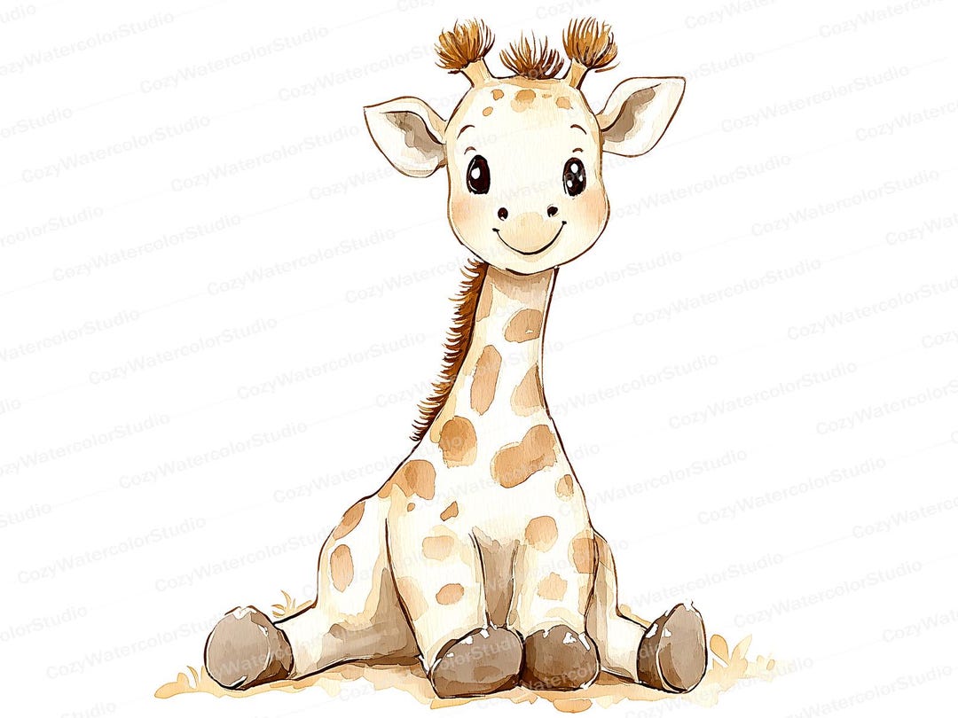Baby Giraffe Watercolor Clipart | Cute Safari Animal PNG | Nursery Art ...