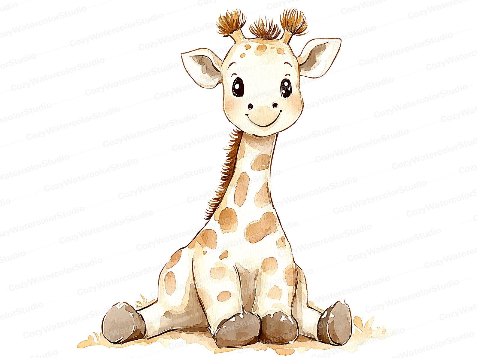 Baby Giraffe Watercolor Clipart | Cute Safari Animal PNG | Nursery Art ...