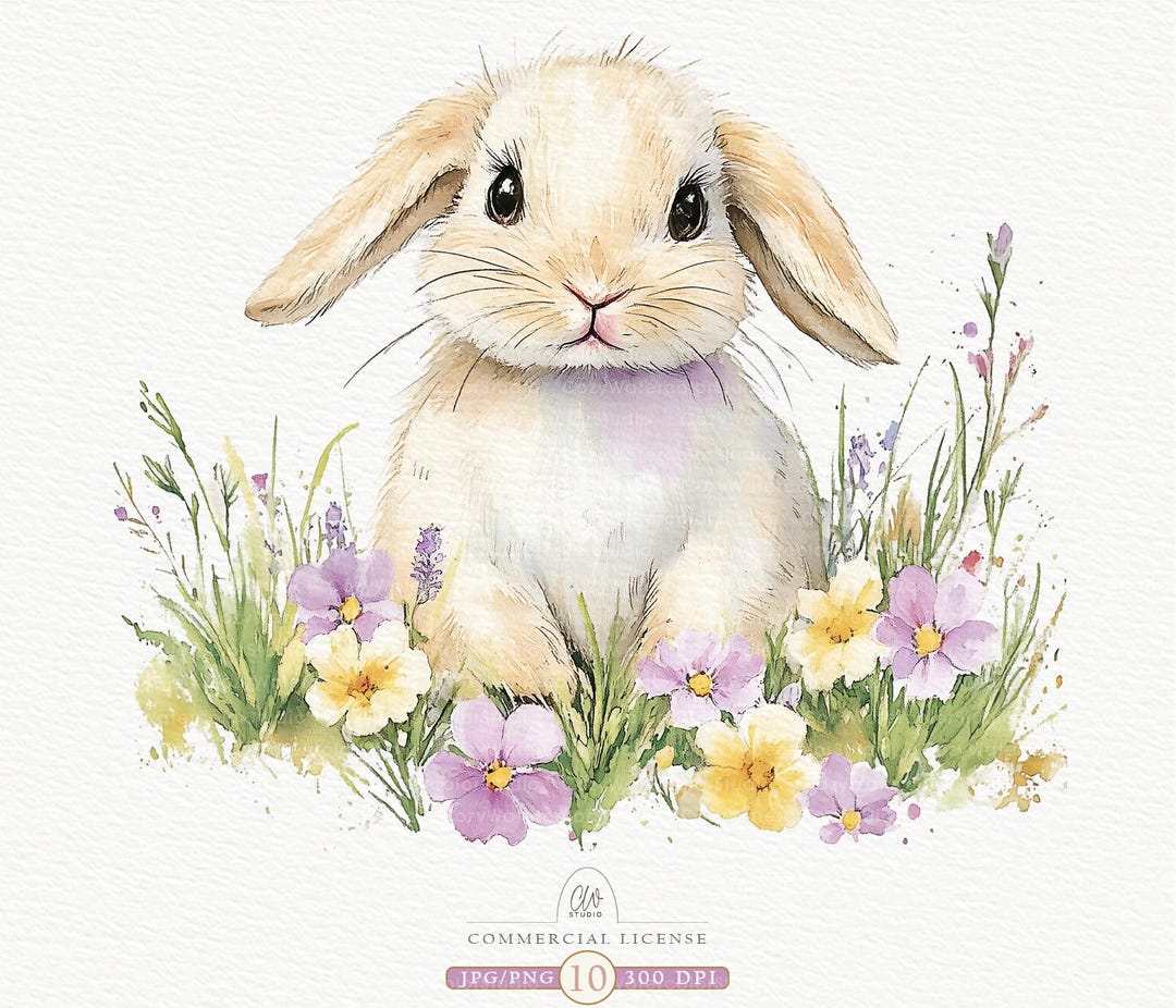 Watercolor Bunny Clipart - 10 PNG JPG - Spring Easter Rabbits, Cute ...