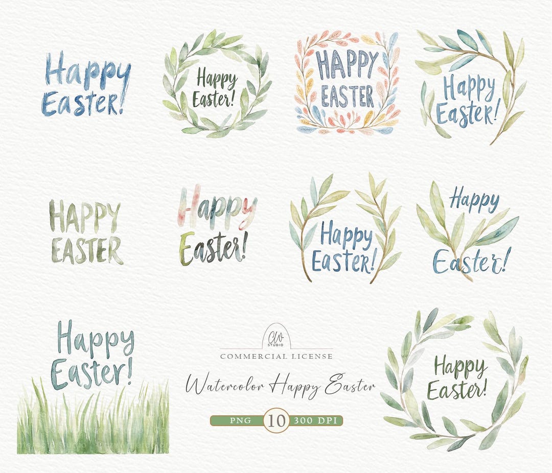 Watercolor Happy Easter Clipart: Hand-painted Lettering (PNG) - Etsy