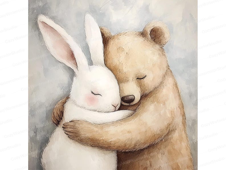 10 Bear and Rabbit Hug Clipart – Adorable Watercolor Animal ...