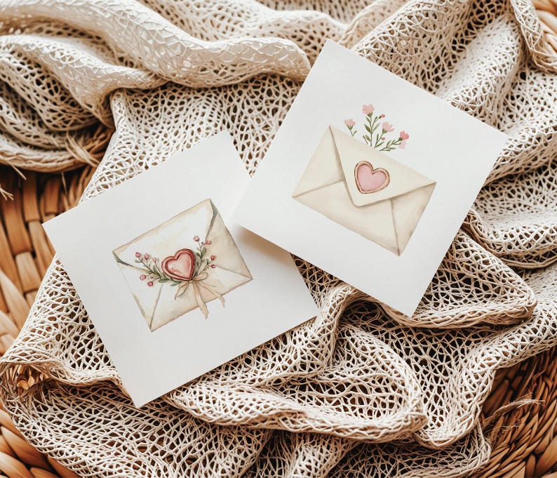 10 Watercolor Love Letter Clipart | Romantic Valentine’s Day Art ...