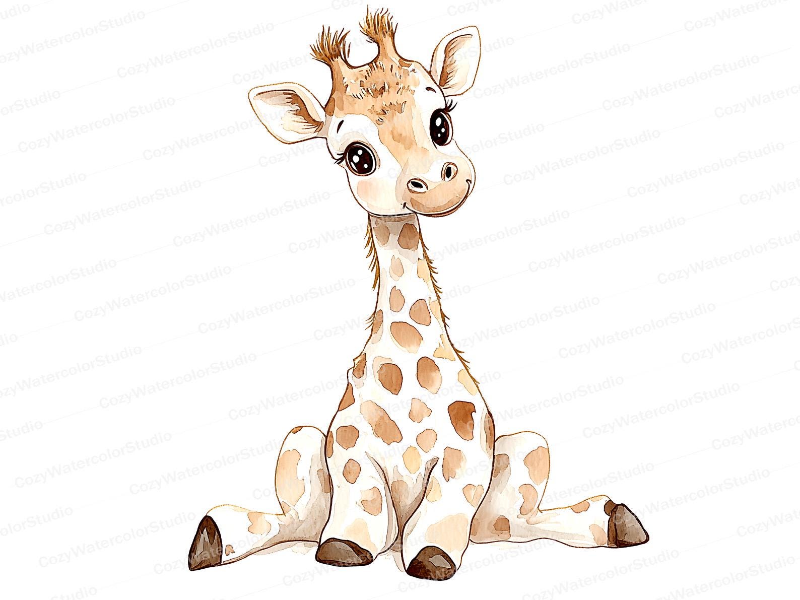 Baby Giraffe Watercolor Clipart | Cute Safari Animal PNG | Nursery Art ...