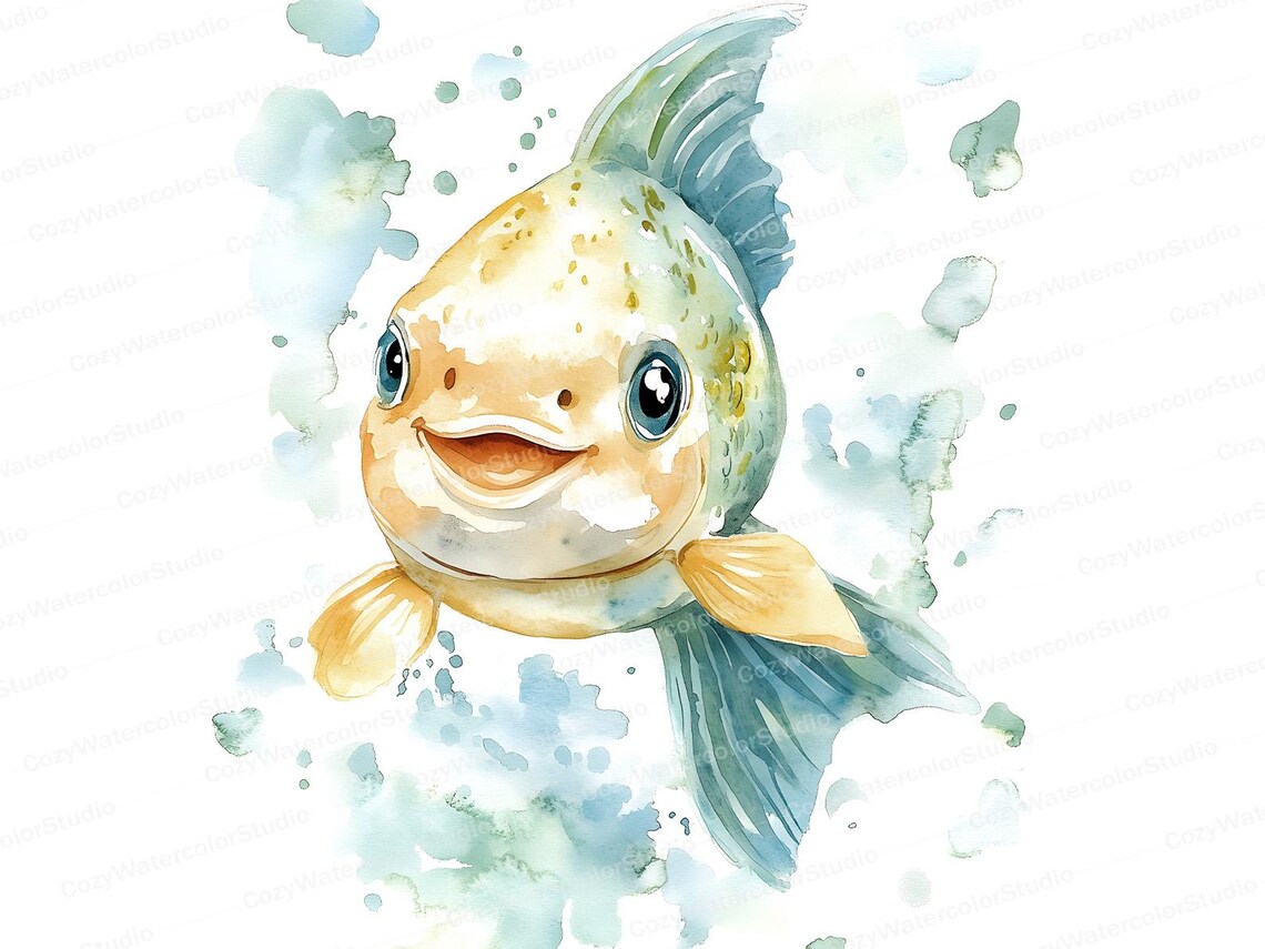 10 Watercolor Fish Clipart Set | Watercolor Cute Sea Animals ...