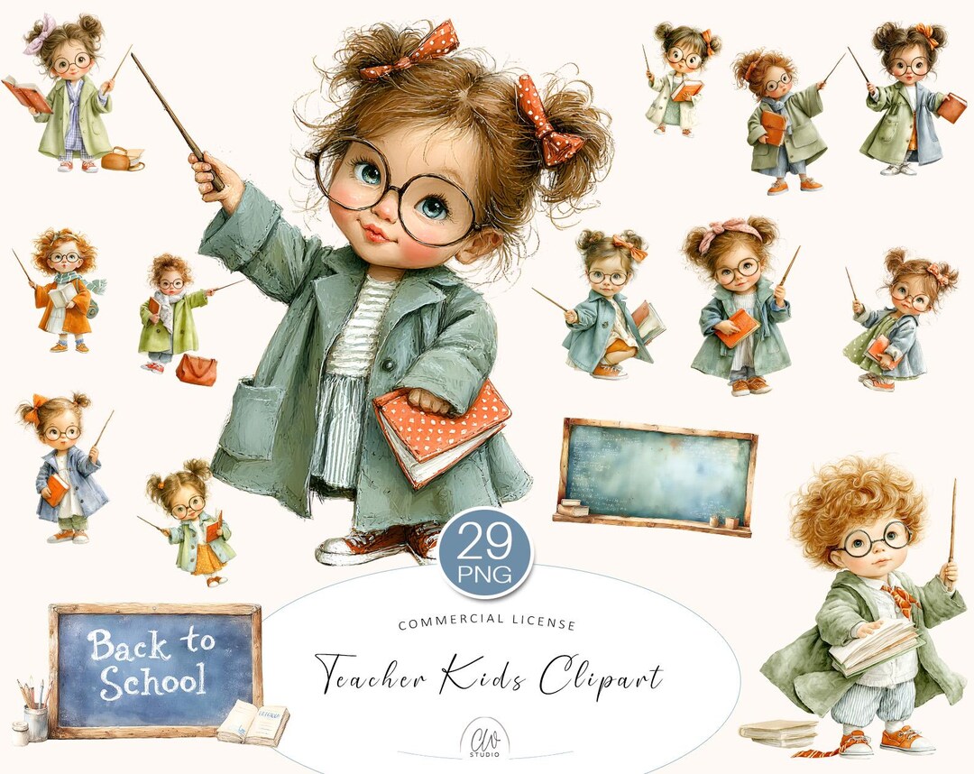 Watercolor Teacher Clipart: Back to School PNG Illustrations (digital ...