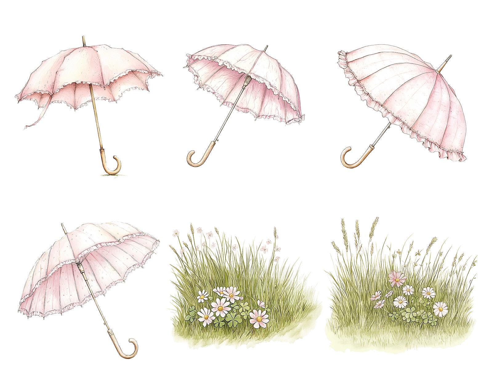 18 Spring Rain Clipart PNG JPG, Pink Umbrella Boots Cloud Bee ...