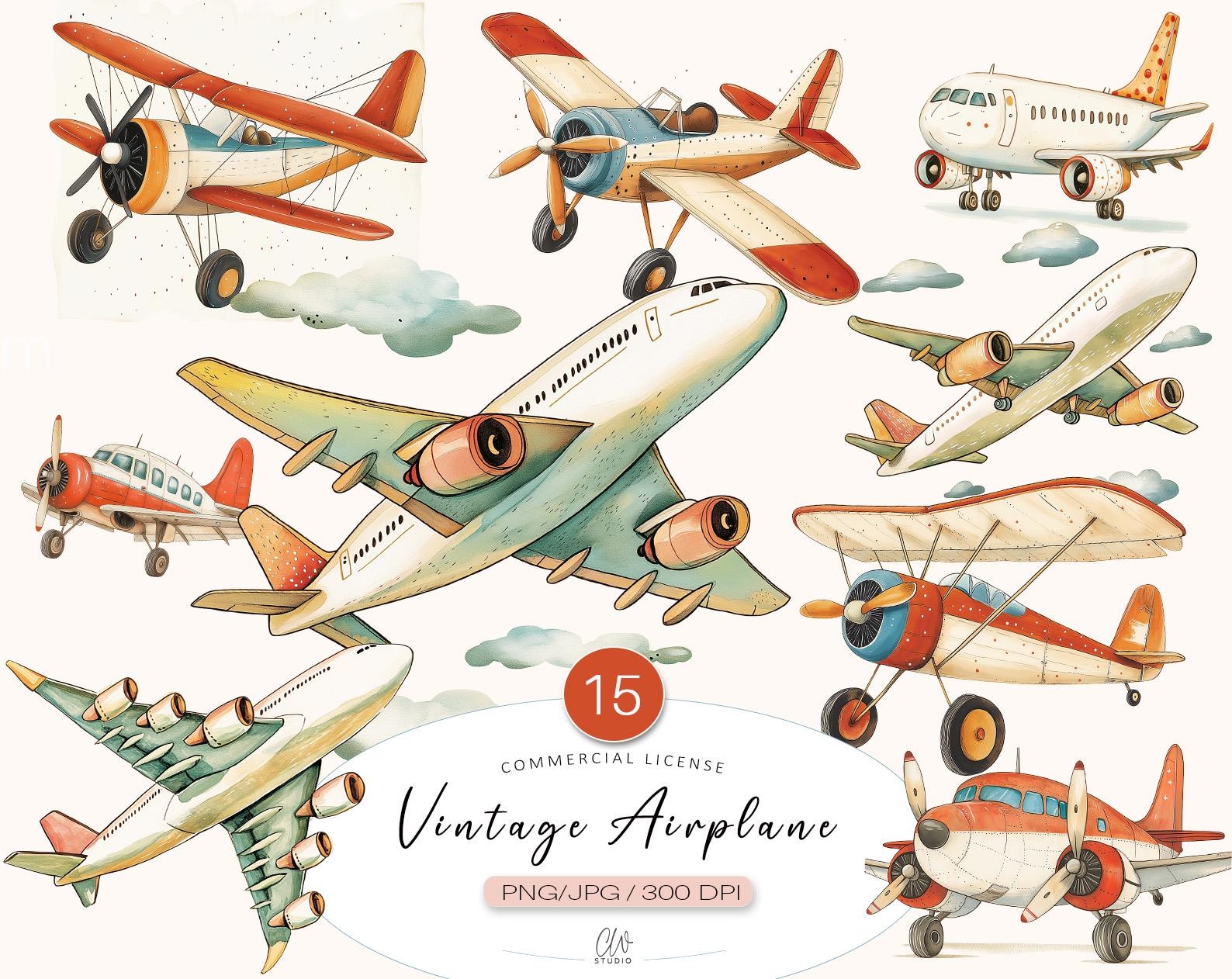 Vintage Airplane Clipart Bundle – Retro Aircraft PNG JPG | Plane ...