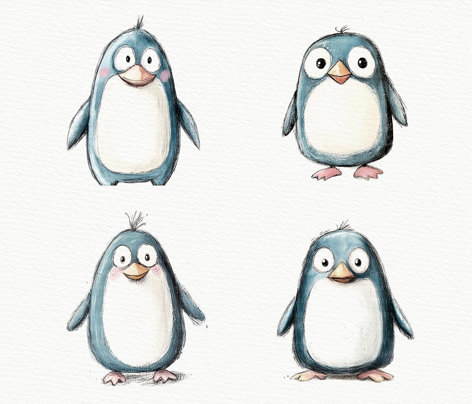 Cute Penguin Clipart Set | 10 PNG & JPG Funny Cartoon Penguins ...