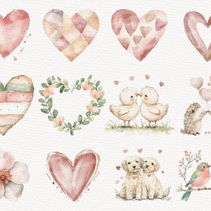 Romantic Animals Watercolor Clipart Set | 28 PNG Elements | Floral ...
