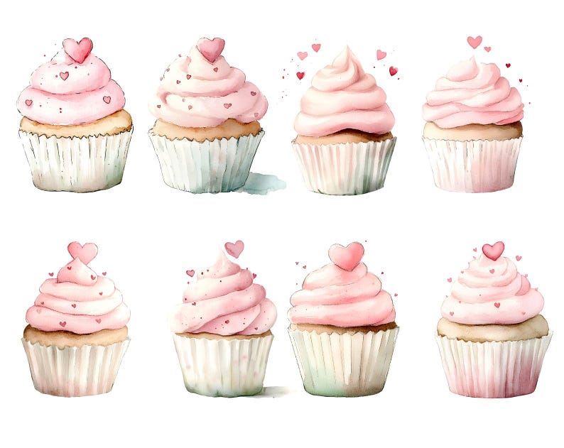 Watercolor Cupcake Clipart Set: Pink Sweet Treats, Party Decor (PNG ...