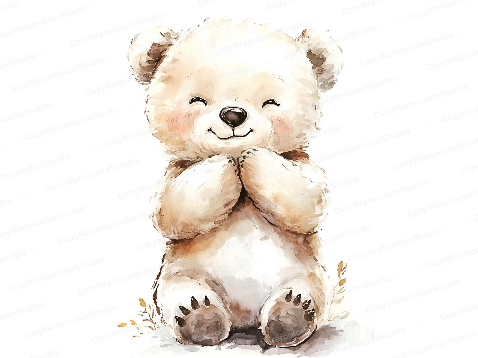 10 Cute Bear Watercolor Clipart – Adorable Animal Illustration for Baby ...