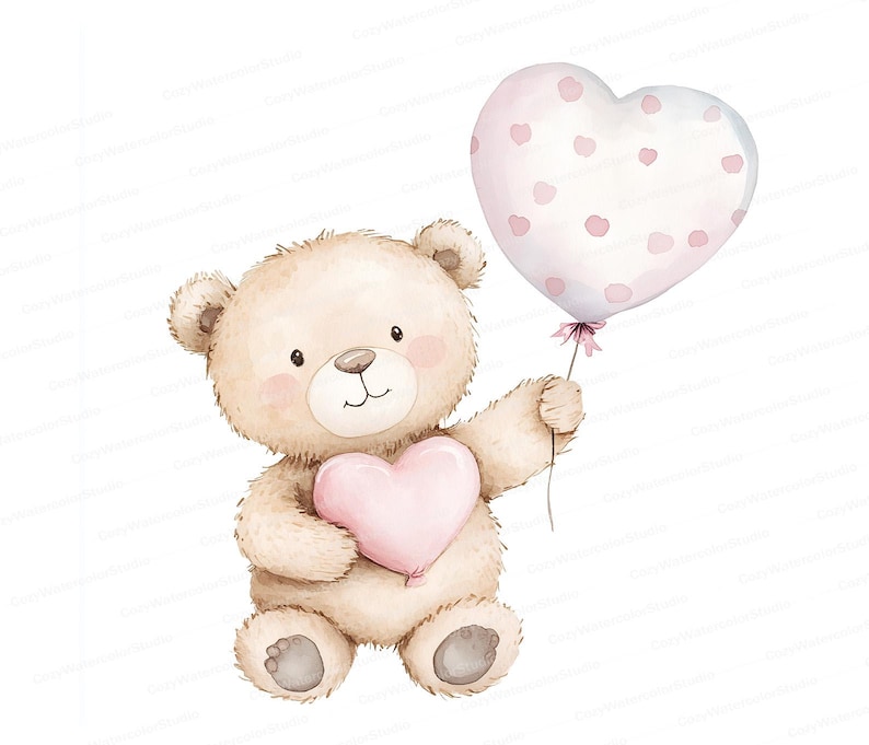 10 Watercolor Teddy Bear Clipart | Cute Valentine’s Day Art | Digital ...