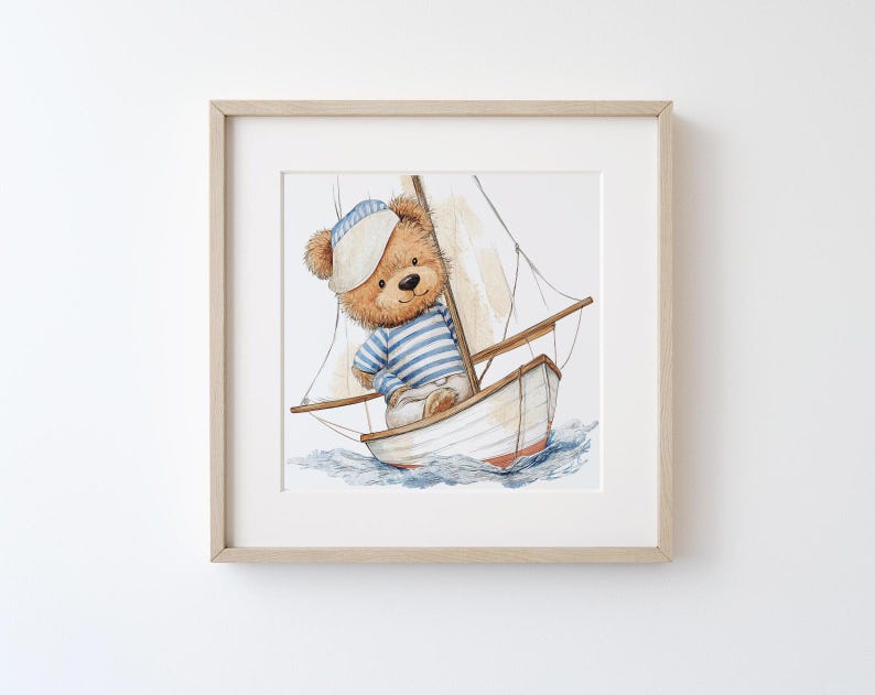 Teddy Bear Sailor Clipart: Nautical Nursery Art (PNG Digital Download ...