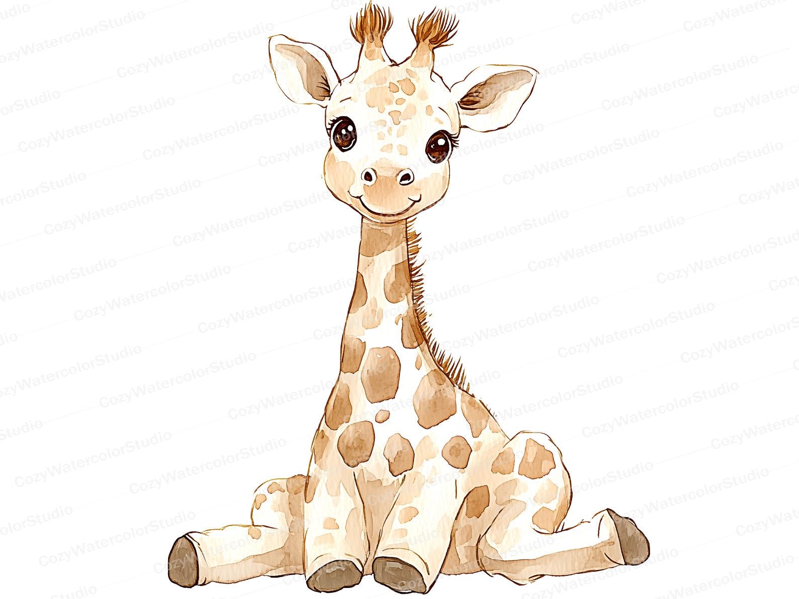 Baby Giraffe Watercolor Clipart | Cute Safari Animal PNG | Nursery Art ...