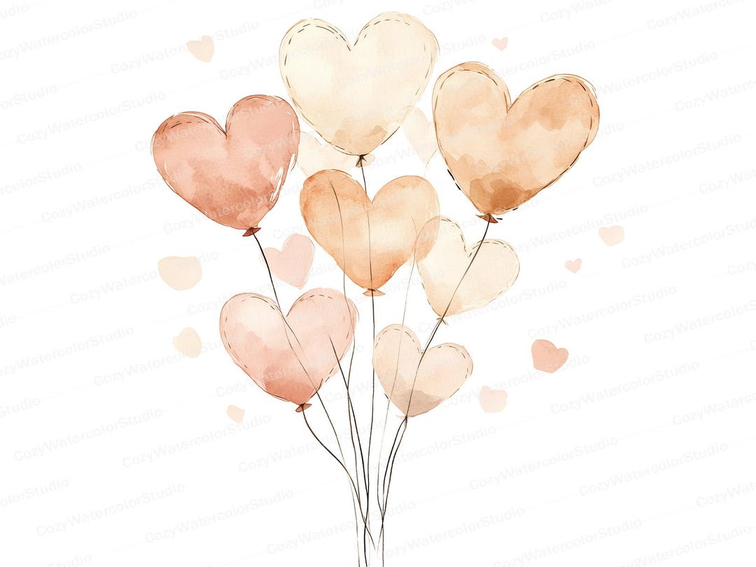 10 Heart Balloons Clipart Set | Watercolor Love Balloons for Valentine ...