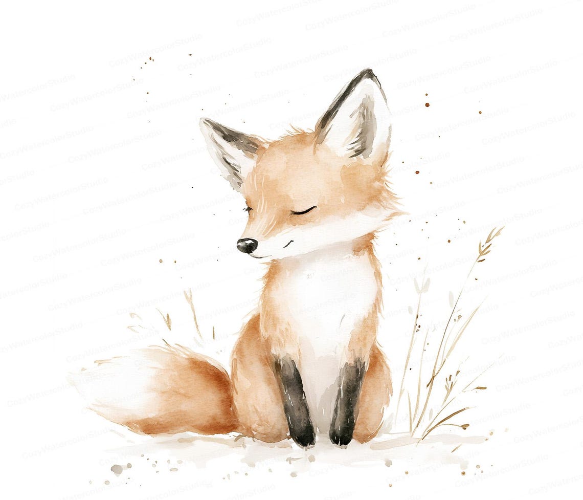 Watercolor Fox Clipart | Cute Woodland Animal Art | Digital Download ...