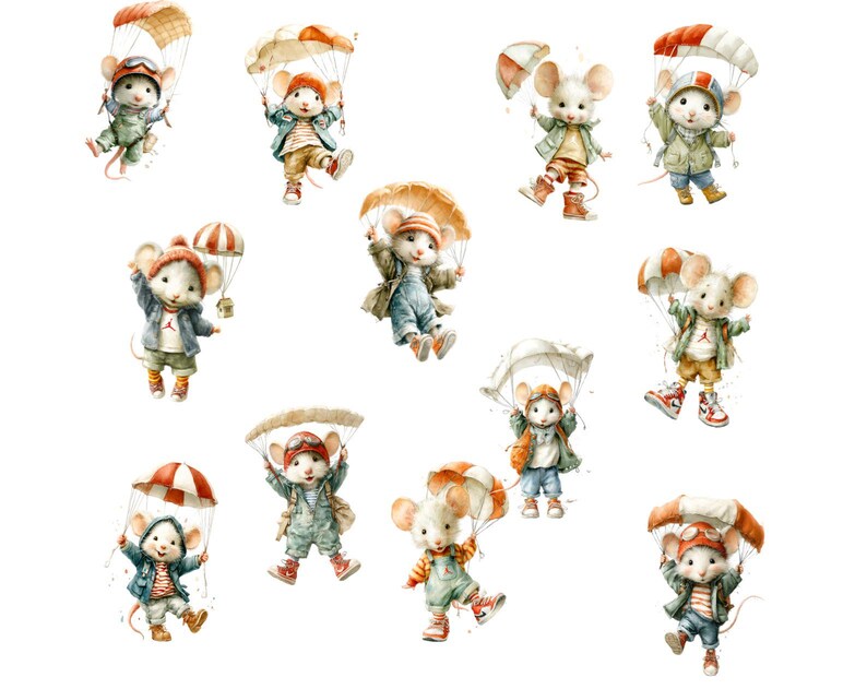 Parachuting Mouse Clipart: Watercolor Nursery Art, Scrapbooking PNG - Etsy