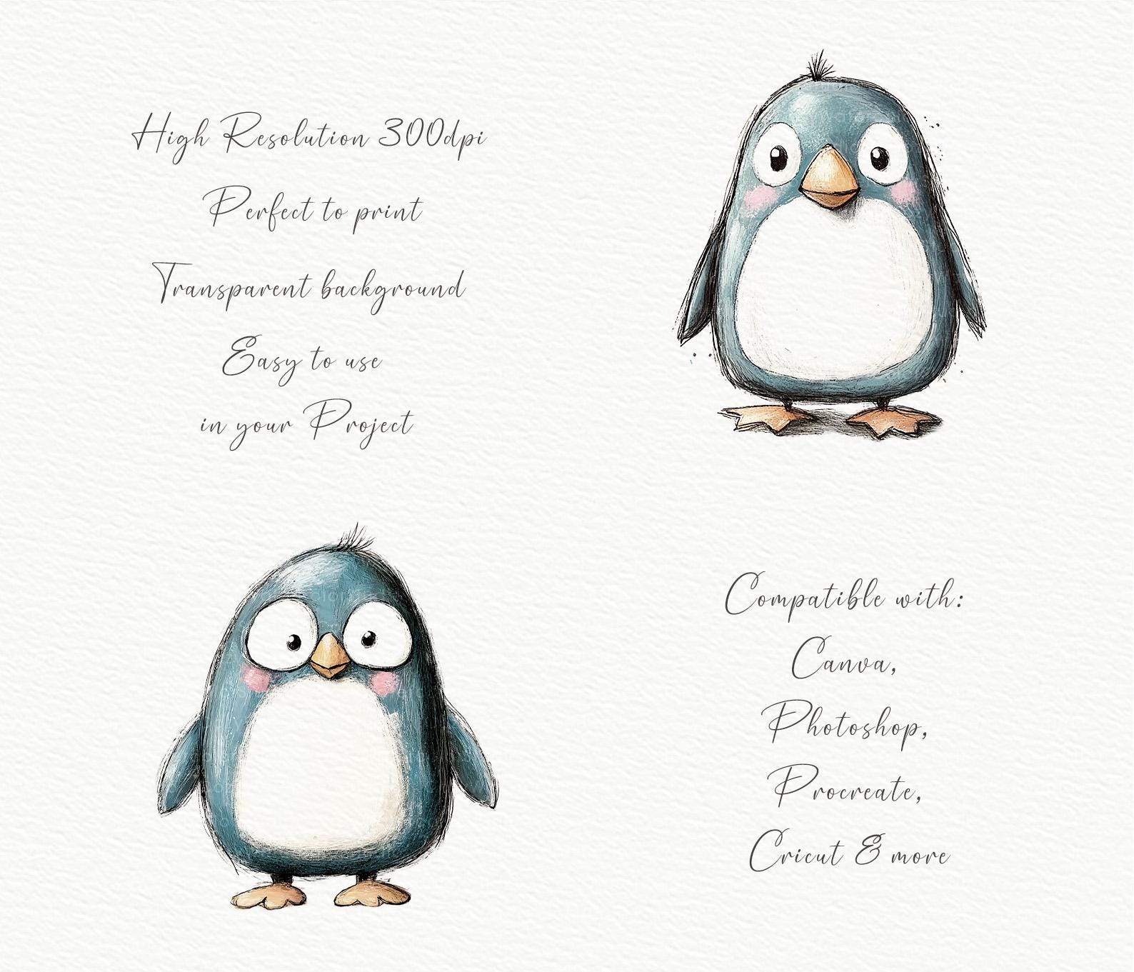 Cute Cartoon Penguin Clipart Set | Funny Digital Illustrations (PNG ...
