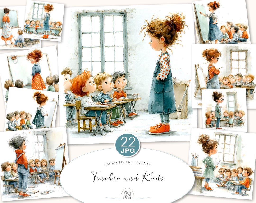 Watercolor Teacher Clipart: Classroom Illustrations, School Projects ...