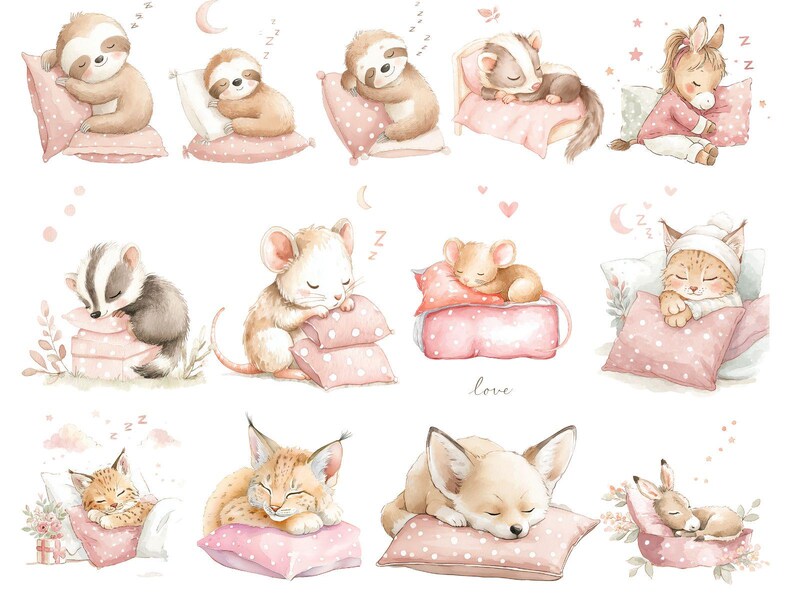 39 Sleeping Animals Clipart | Watercolor Baby Animals PNG, Nursery ...