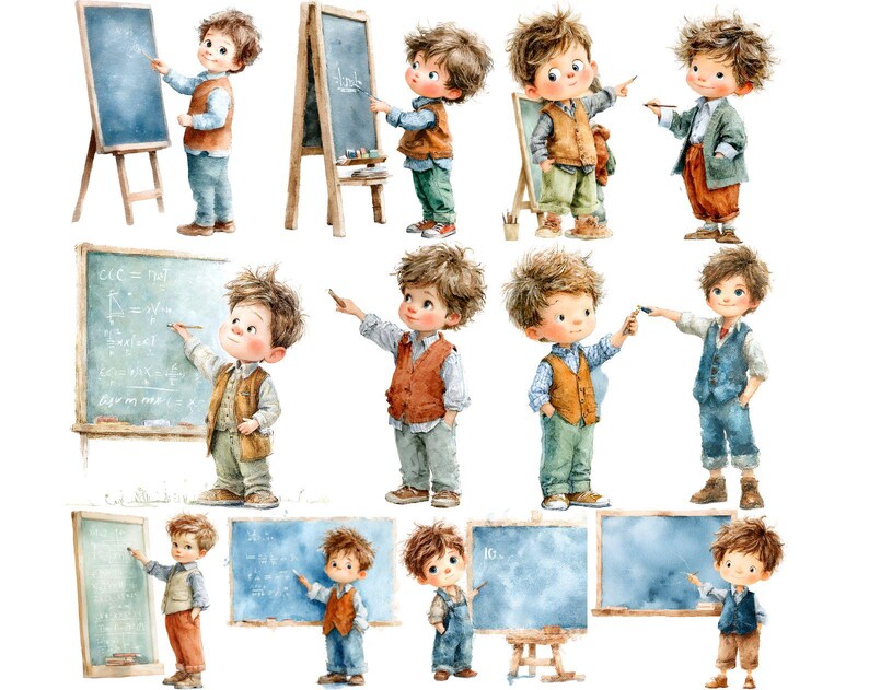 Watercolor Math Clipart: Kids, Teachers, Chalkboard Art (PNG Digital ...