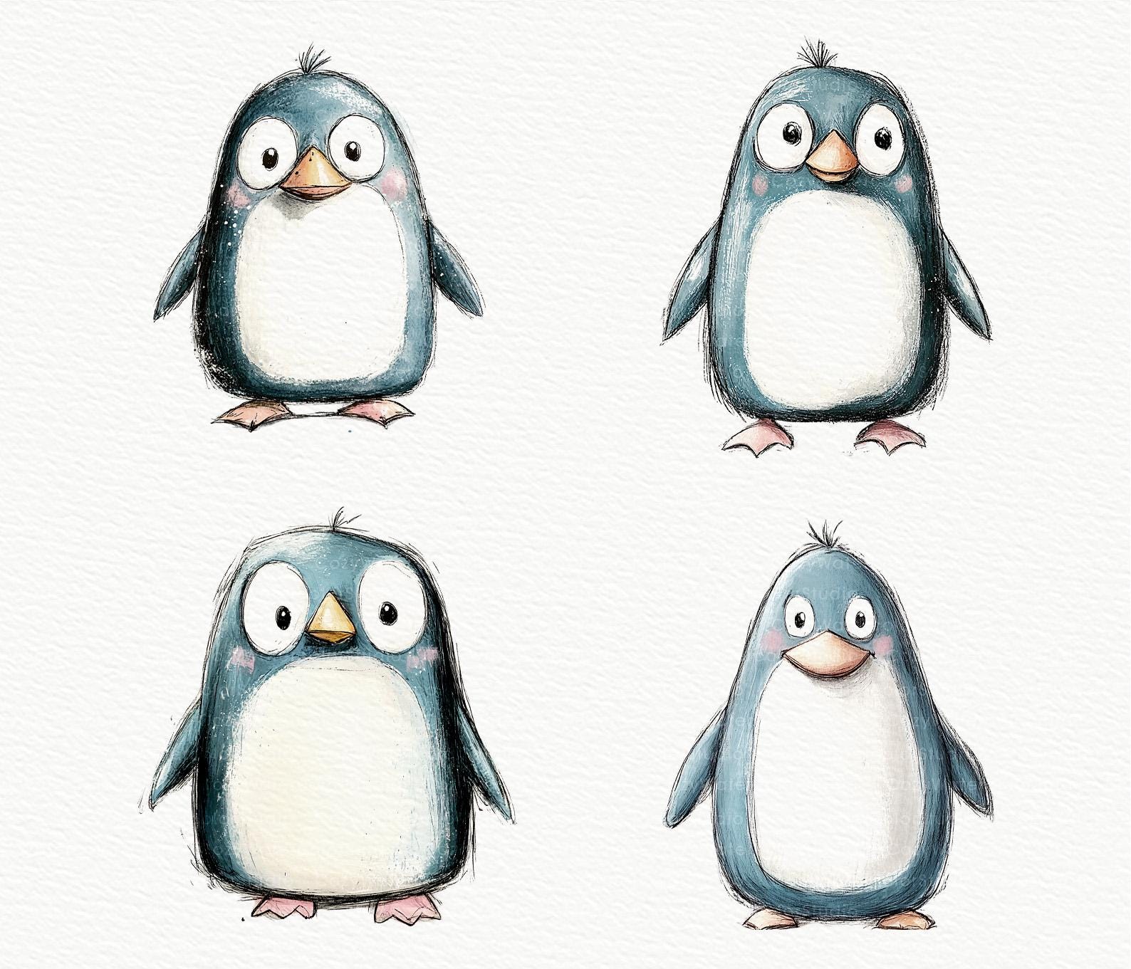 Cute Penguin Clipart Set | 10 PNG & JPG Funny Cartoon Penguins ...