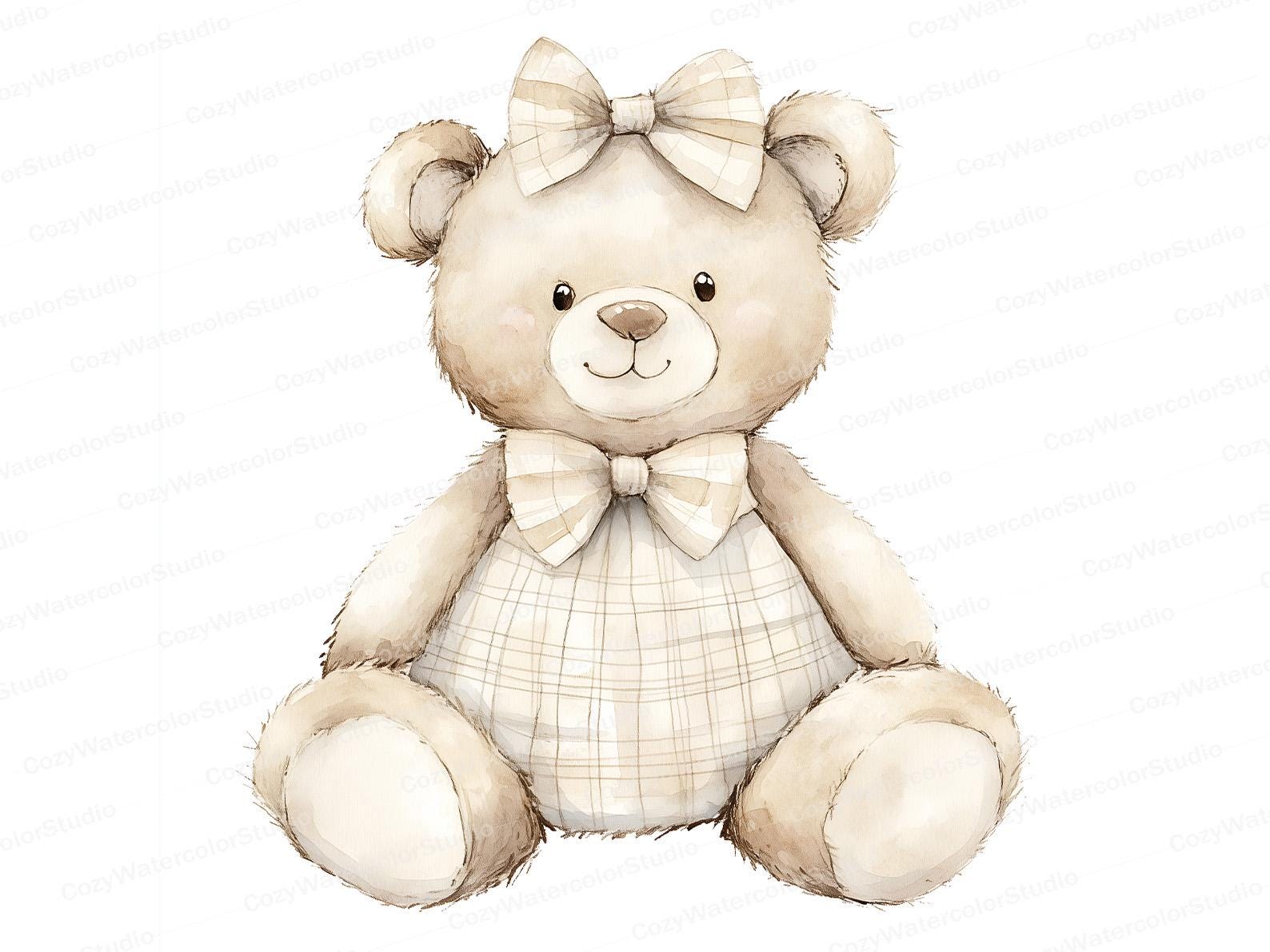 10 Vintage Teddy Bear Clipart | Beige Watercolor Bear Illustration ...