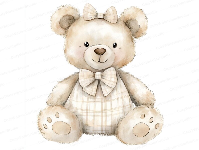 10 Vintage Teddy Bear Clipart | Beige Watercolor Bear Illustration ...