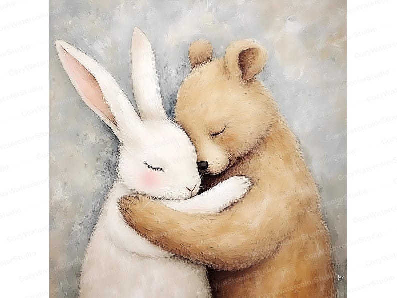 10 Bear and Rabbit Hug Clipart – Adorable Watercolor Animal ...