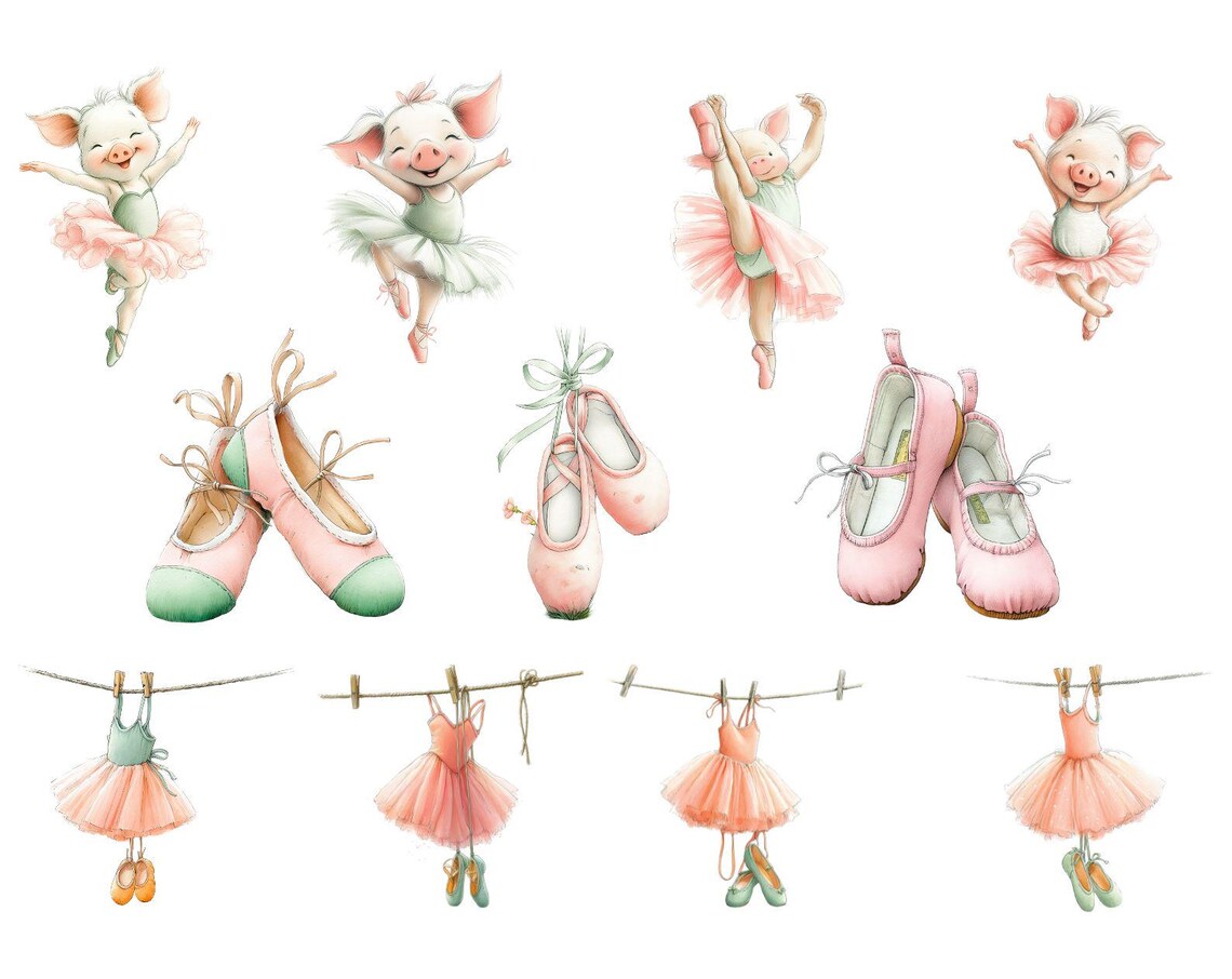 Ballerina Pig Clipart | Cute Ballet Illustrations (PNG JPG) - Etsy