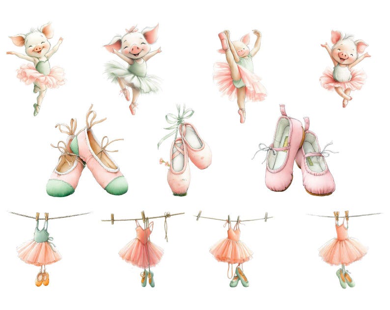 Ballerina Pig Clipart | Cute Ballet Illustrations (PNG JPG) - Etsy