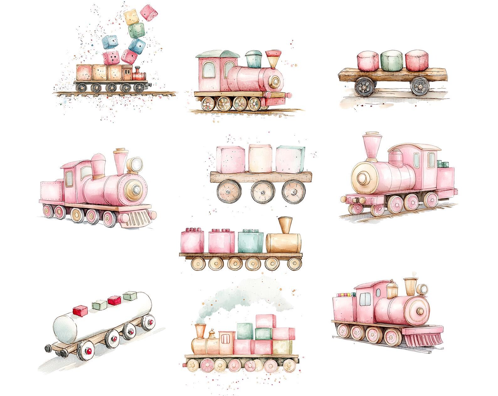 Pastel Train Clipart: Vintage Railway Illustrations (PNG JPG Digital ...