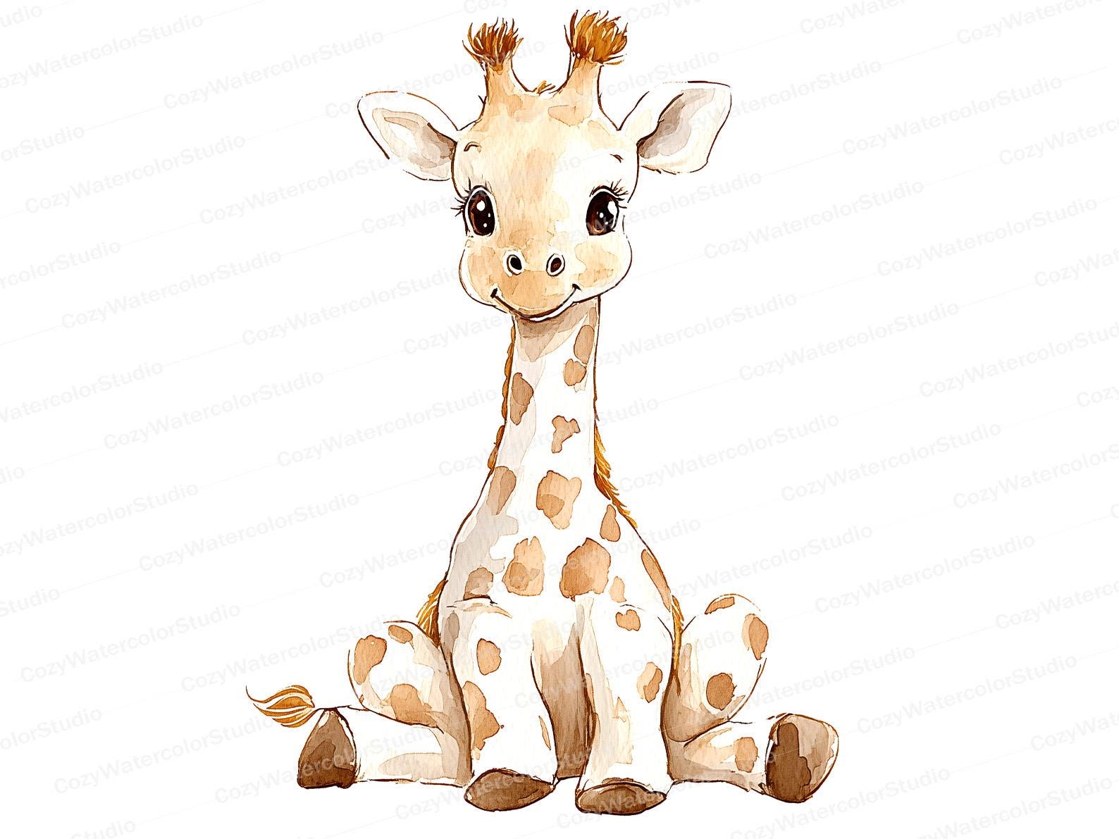 Baby Giraffe Watercolor Clipart | Cute Safari Animal PNG | Nursery Art ...