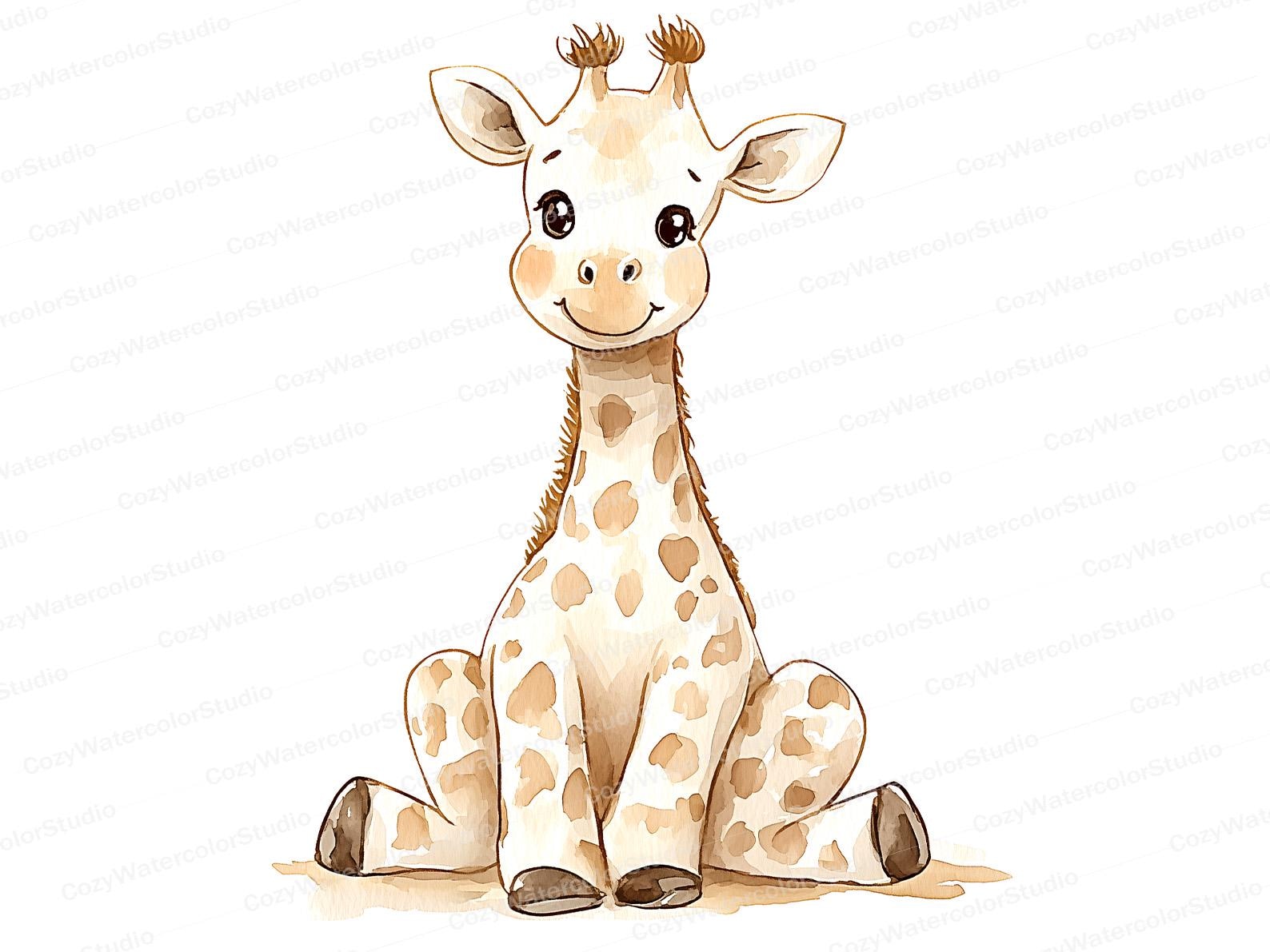 Baby Giraffe Watercolor Clipart: Safari Nursery Art (JPG Digital ...