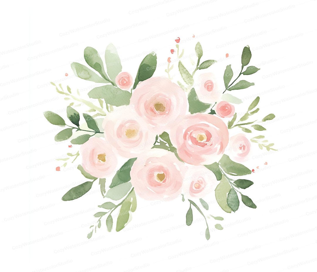 10 Watercolor Pink Floral Bouquet Clipart | Elegant Wedding Art ...