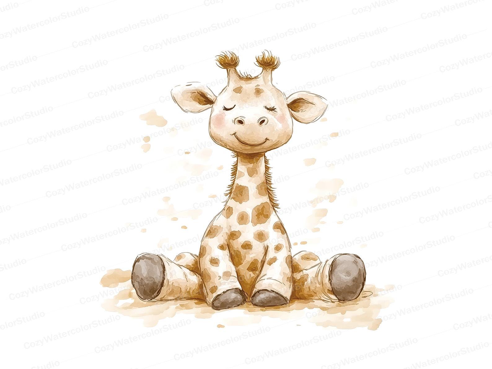 10 Cute Baby Giraffe Clipart Set - Watercolor Jungle Animal Digital ...